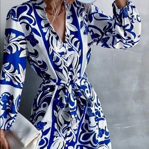 Dresses | Nwt Blue And White Floral Print Dress | Poshmark